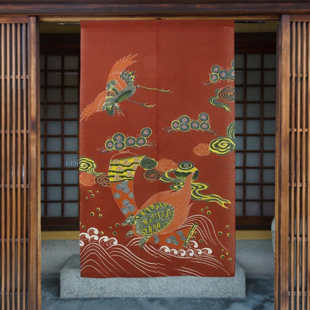 Kyoto Noren Japanese Hanging Door Curtain Linen Crane Turtle Katazome ...
