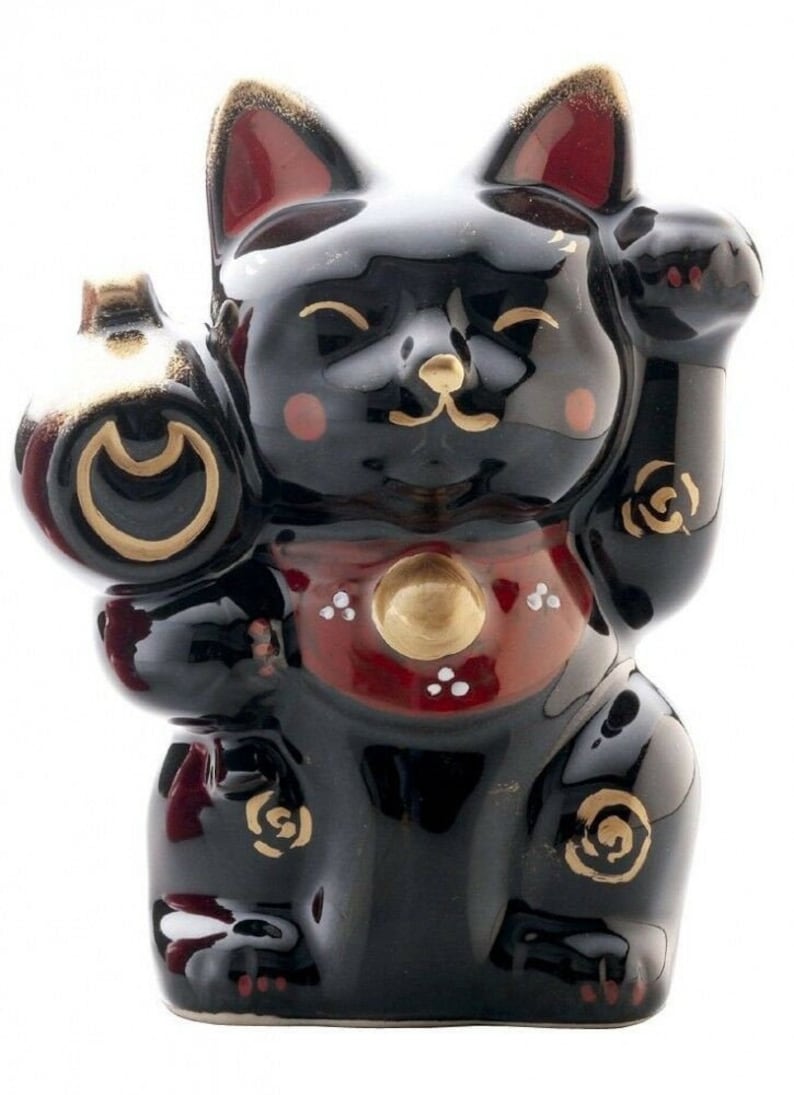 Maneki Neko Japanese Lucky Cat Black Kuro Neko Koseto Yaki | Etsy