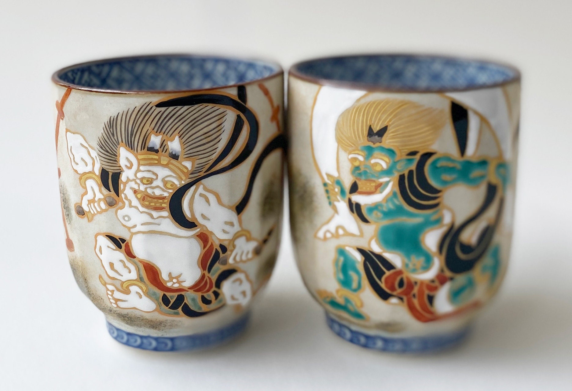 Yunomi Kyo Kiyomizu Yaki Japanese Tea Cup Set Fujin Raijin - Etsy