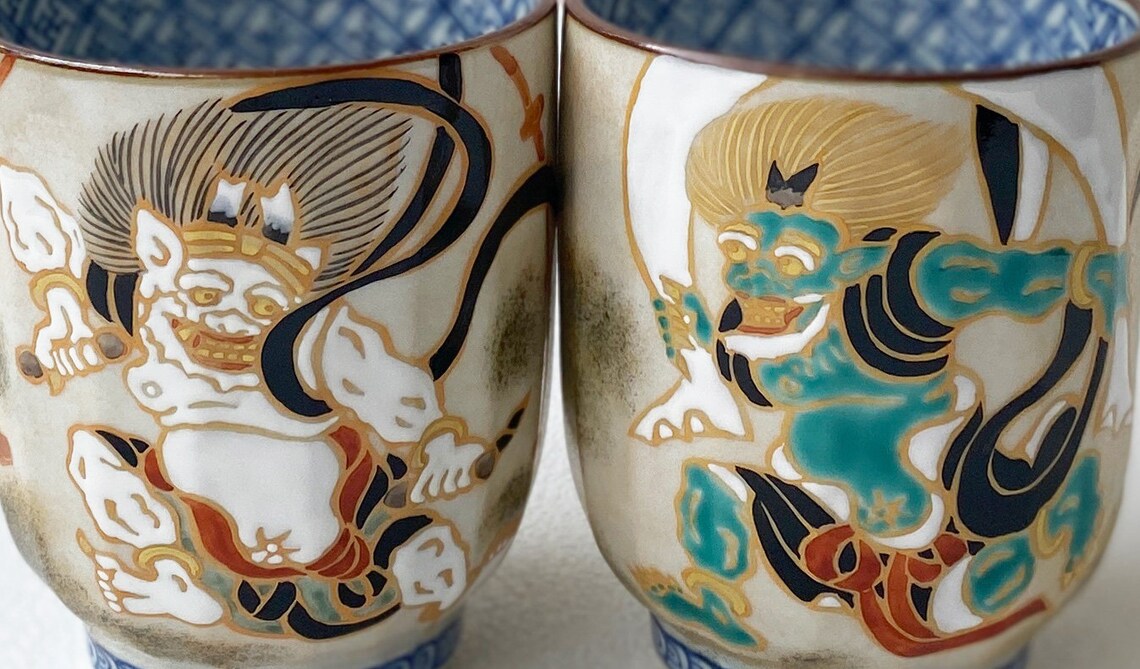 Yunomi Kyo Kiyomizu Yaki Japanese Tea Cup Set Fujin Raijin - Etsy