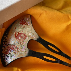 Japanese Lacquer Geisha Kanzashi Comb Kimono Hairpin Black Urushi Kyoto ...