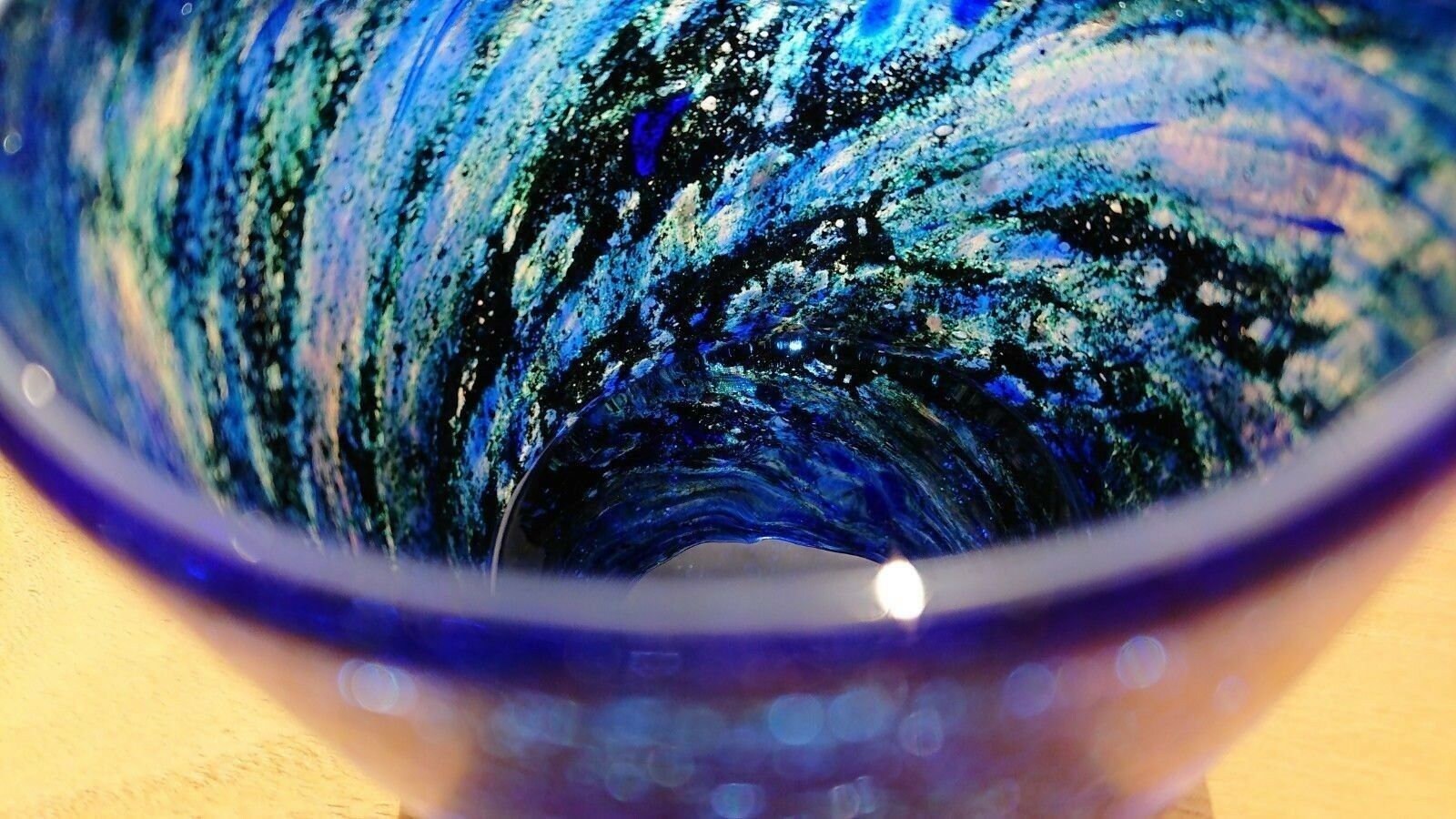 Japanese Ryukyu Glass Beer Rock Cup Tumbler Blue Sea Genkichi Genga ...