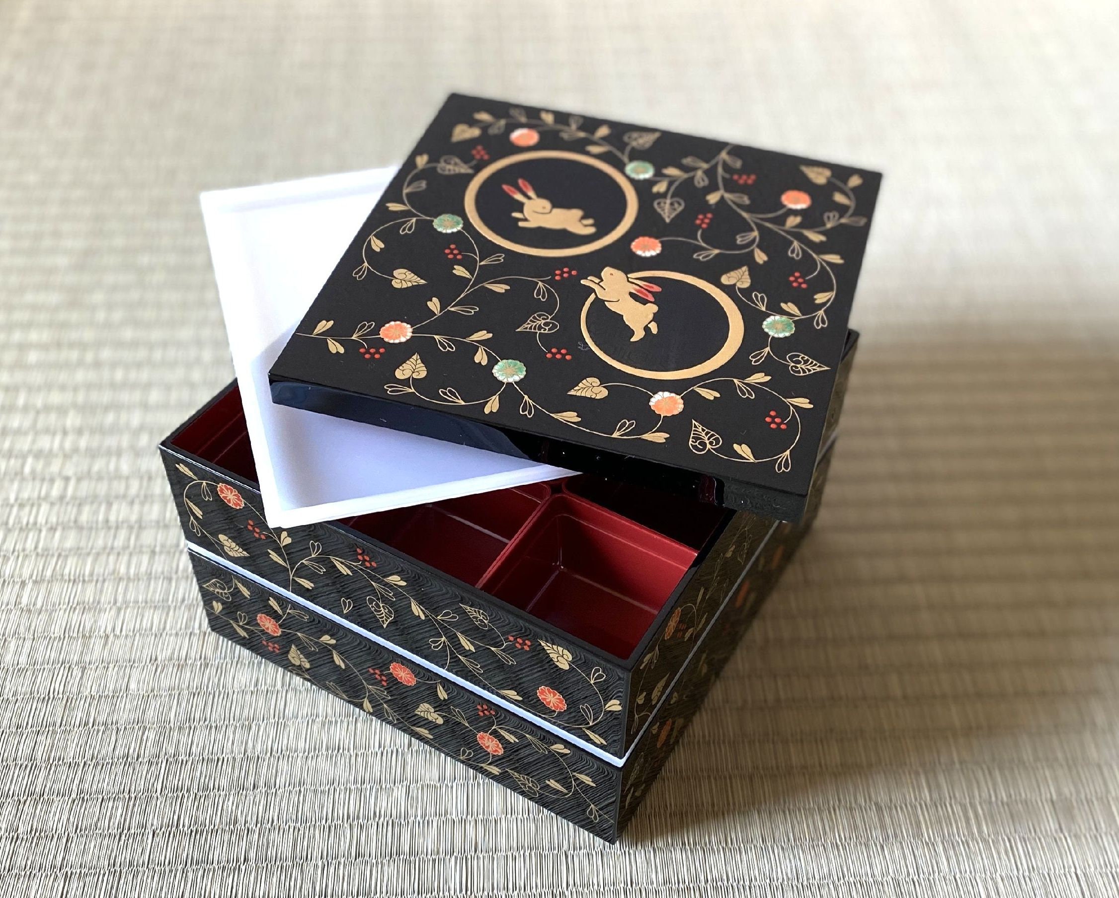 Jubako Bento Box Rabbit Black Lunch Box Yamanaka Lacquerware Japan W/4 ...