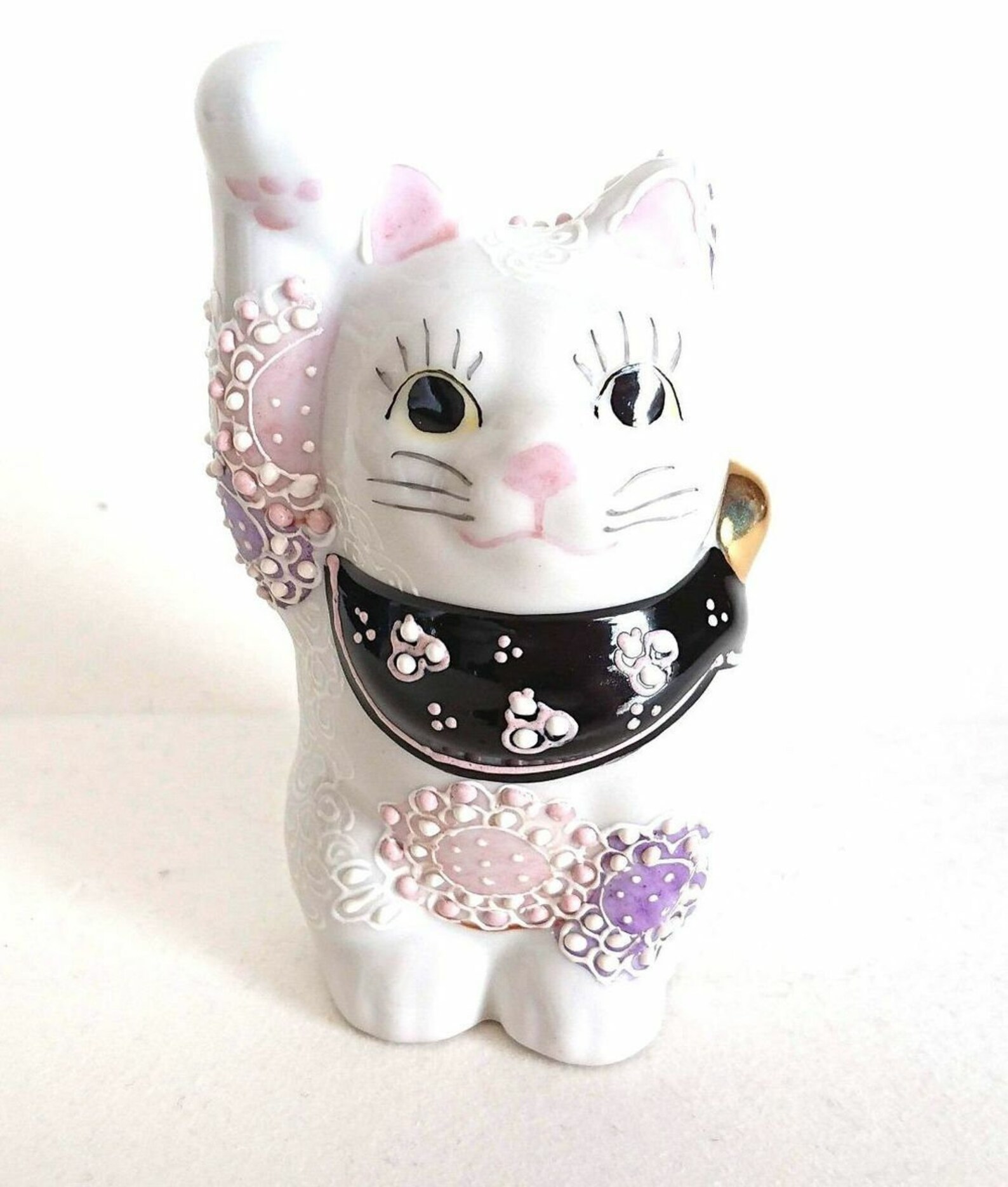 Kutani Yaki Maneki Neko Japanese Fortune Lucky Cat White Shiro Mori ...