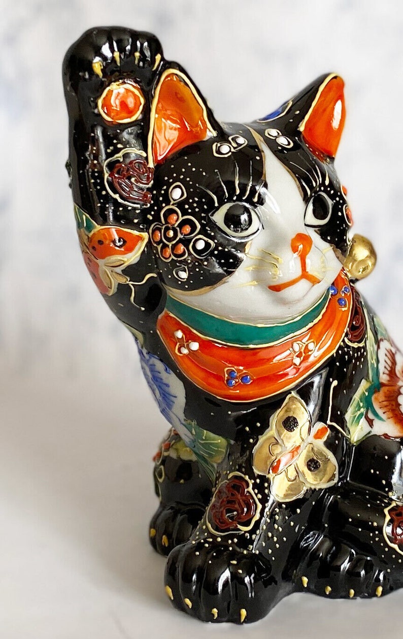 Maneki Neko Lucky Cat Kutani Yaki Porcelain Aochibu Right Hand - Etsy