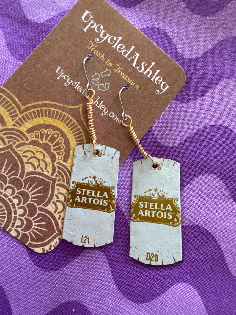 Upcycled Stella Artois Bottlecap Earrings: Handmade Copper Wire Jewelry ...