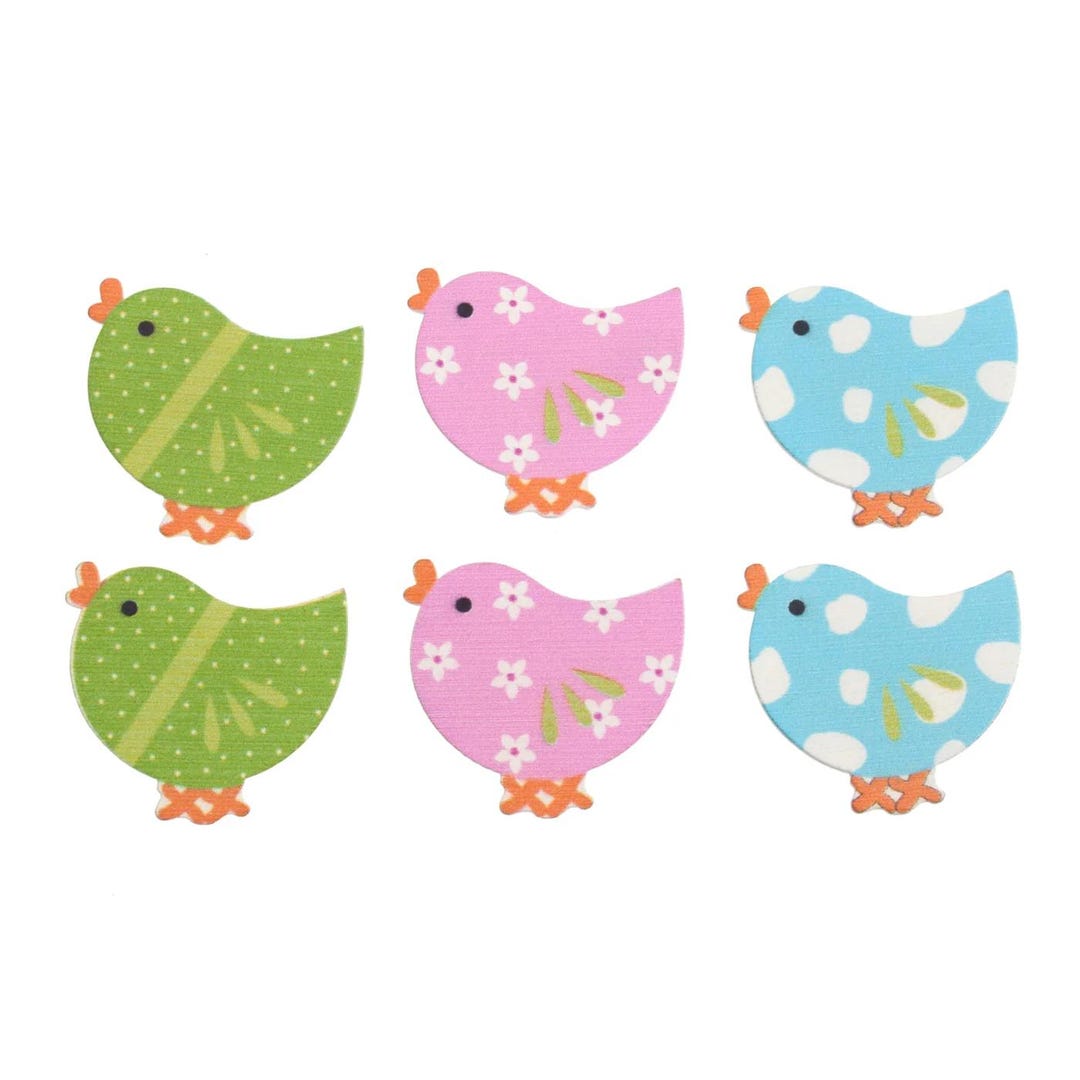 Craft Embellishments Wooden Printed Easter Floral Chicks - 6pc Size: 30 ...