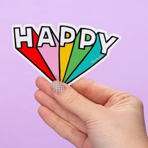 HAPPY Vinyl Sticker // Positivity Laptop Sticker // Colourful Sticker ...