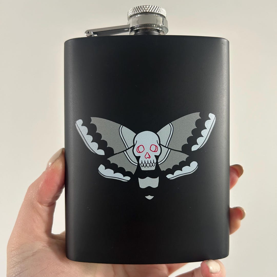Skull Moth Black GRADE A SECOND Stainless Steel Hip Flask - Black ...