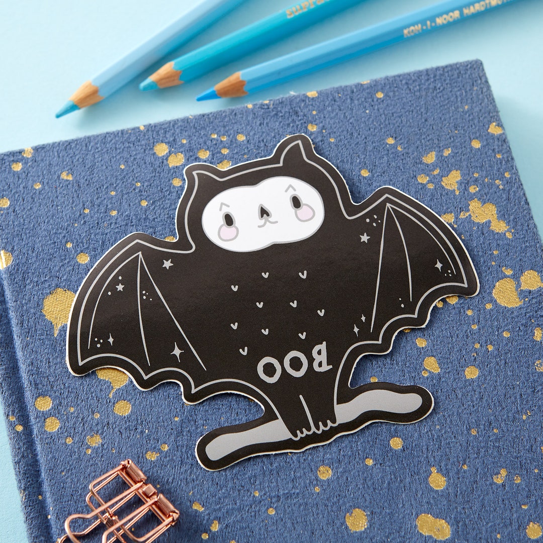 Boo! Cute Spooky Bat Sticker // Laptop Sticker // Large Vinyl Decal ...