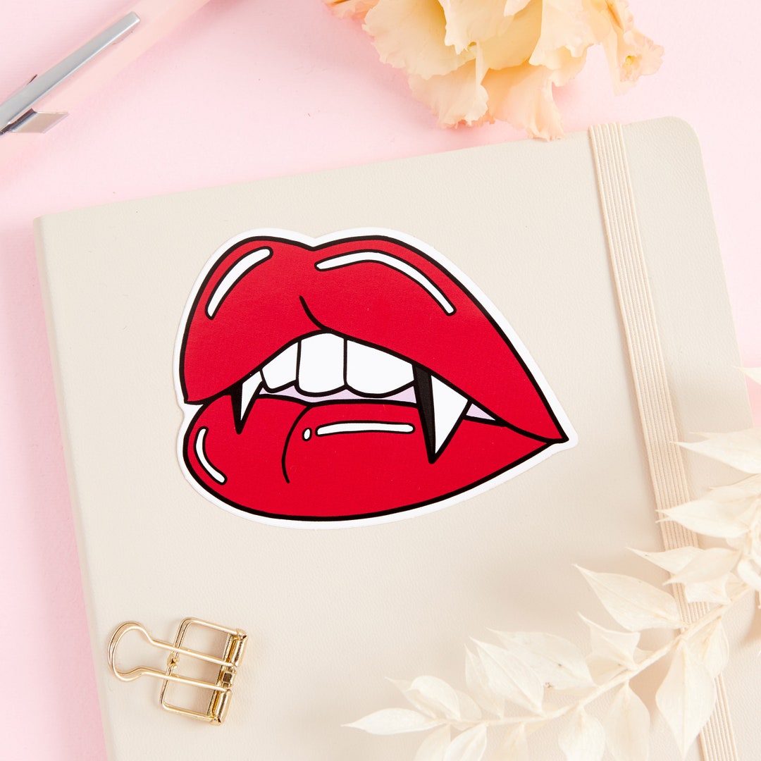 Juicy Fangs Vinyl Sticker // Laptop Stickers, Vampire Fangs Sticker ...