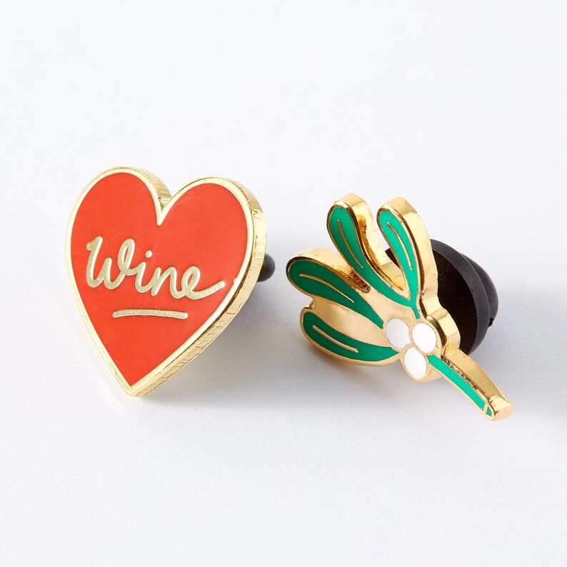 Mistletoe And Wine Enamel Pin Set Christmas Collar Lapel Etsy Uk