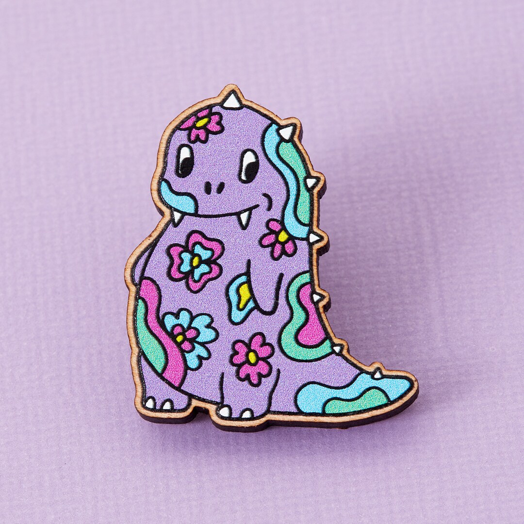 Psychedelic Print Dinosaur Eco Pin // Sustainable Eco Pin Badge, Cute ...