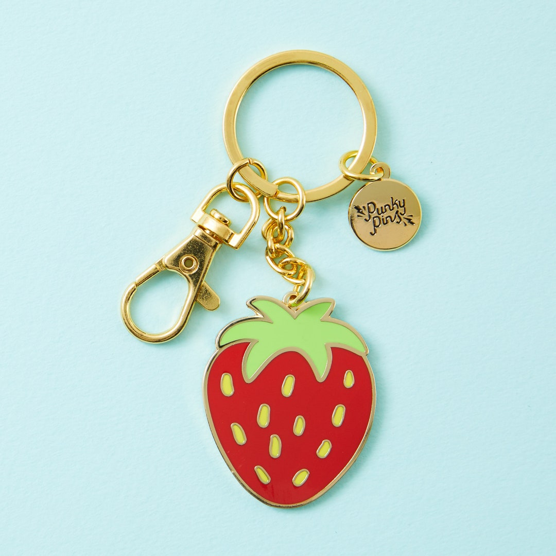 Strawberry Enamel Keyring/keychains // Key Ring, Key Chain - Etsy