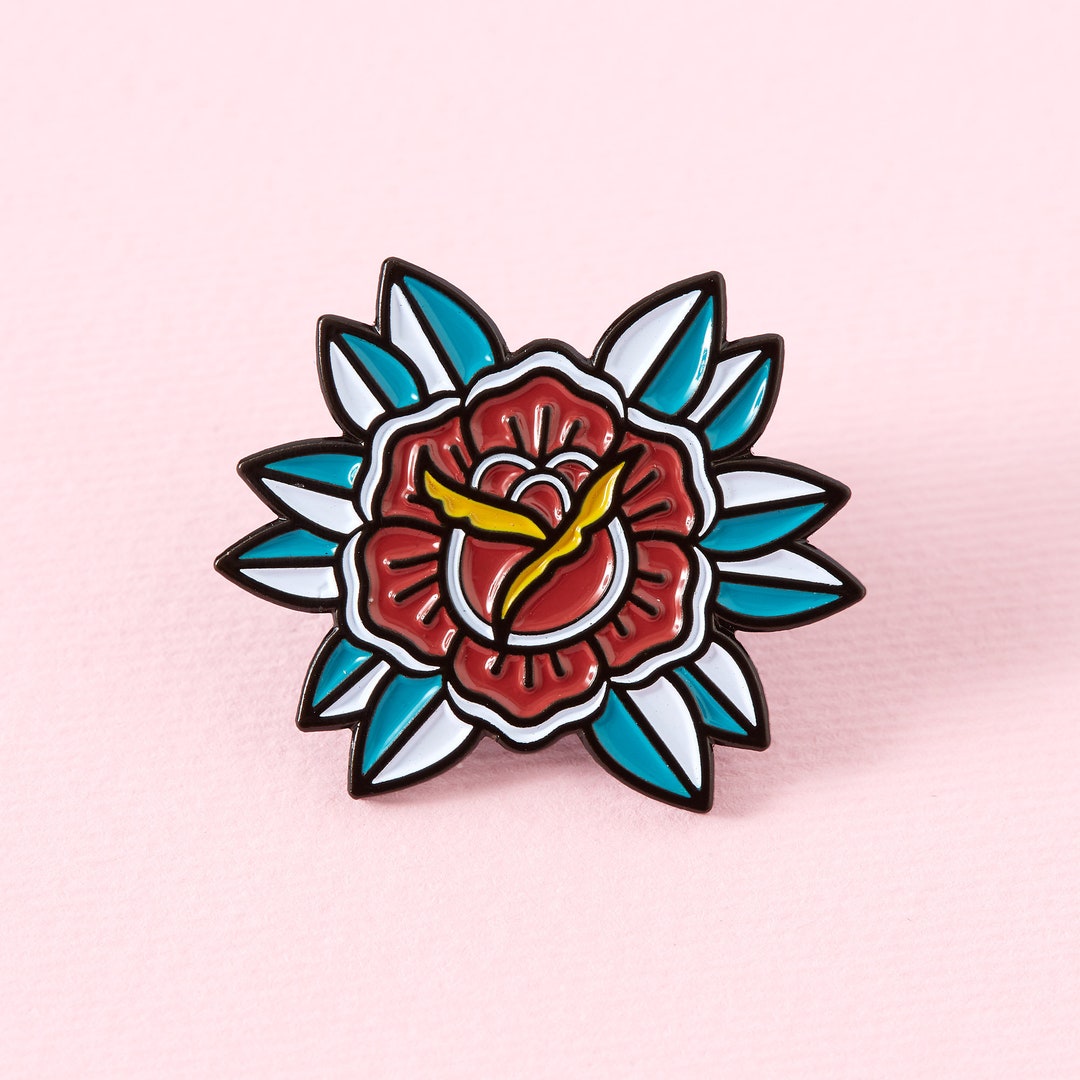Rose Tattoo Enamel Pin // Flower Tattoo Illustration Pin Badge // Old ...