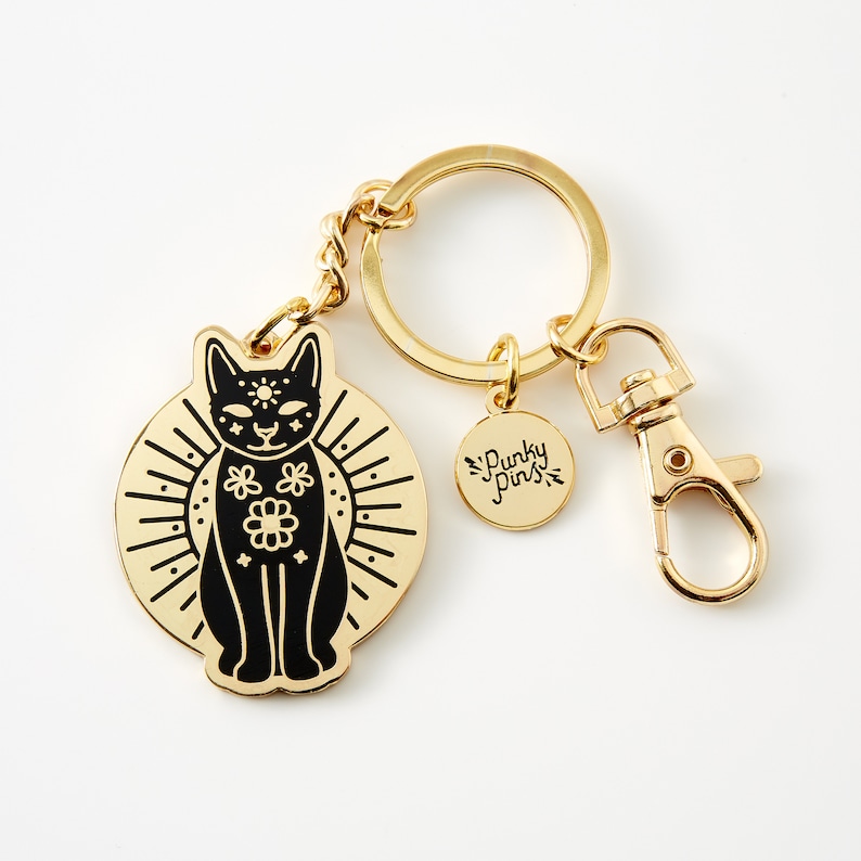 Gold and Black Mystic Cat Enamel Keyring/keychains // Key | Etsy