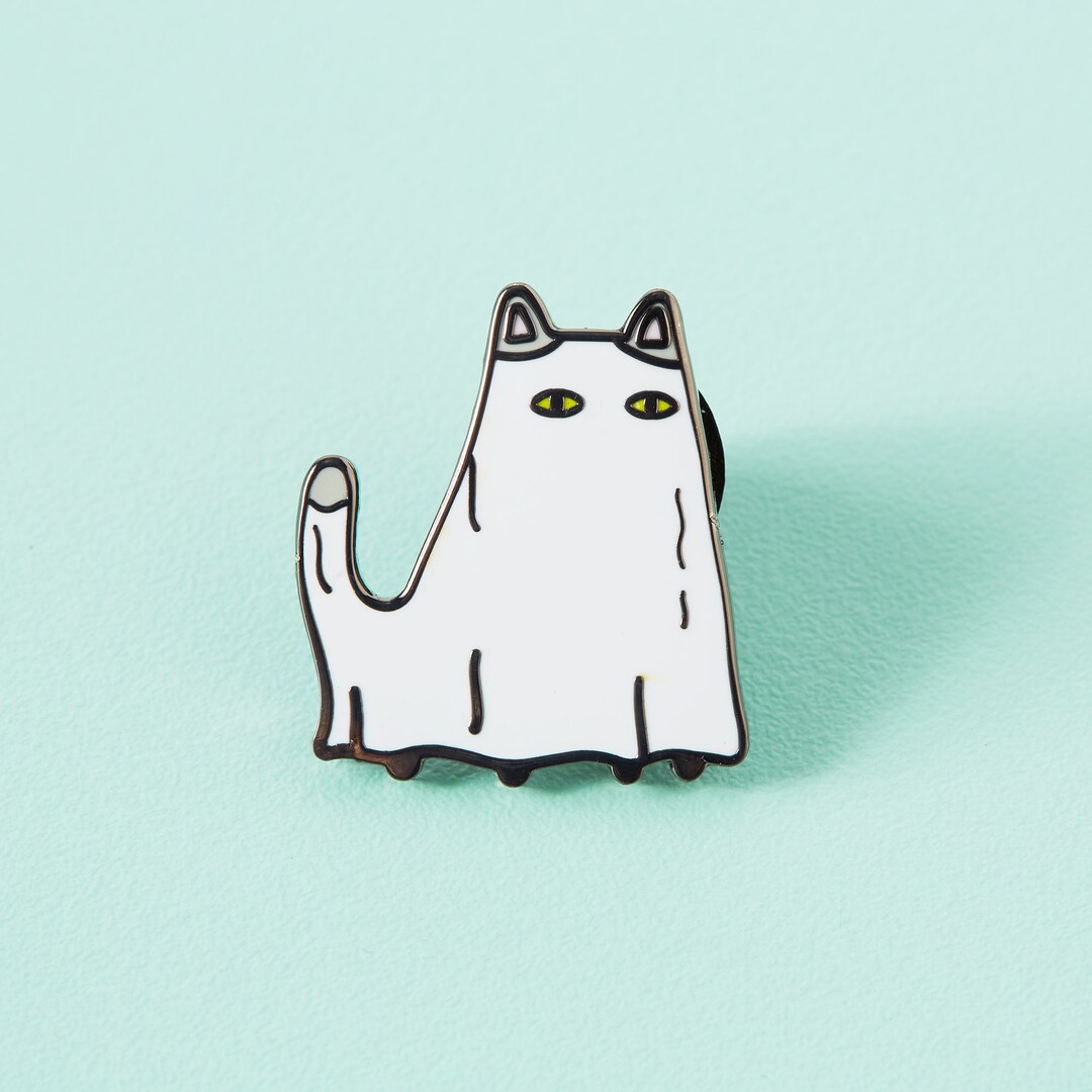 Ghost Cat Enamel Pin // Spoopy/ Spooky/ Occult Halloween Kawaii Lapel ...