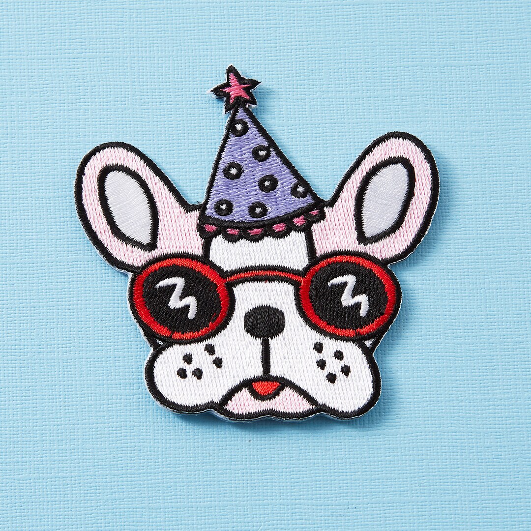 Party Frenchie Embroidered Iron on Patch // Bag Patch, French Bulldog ...