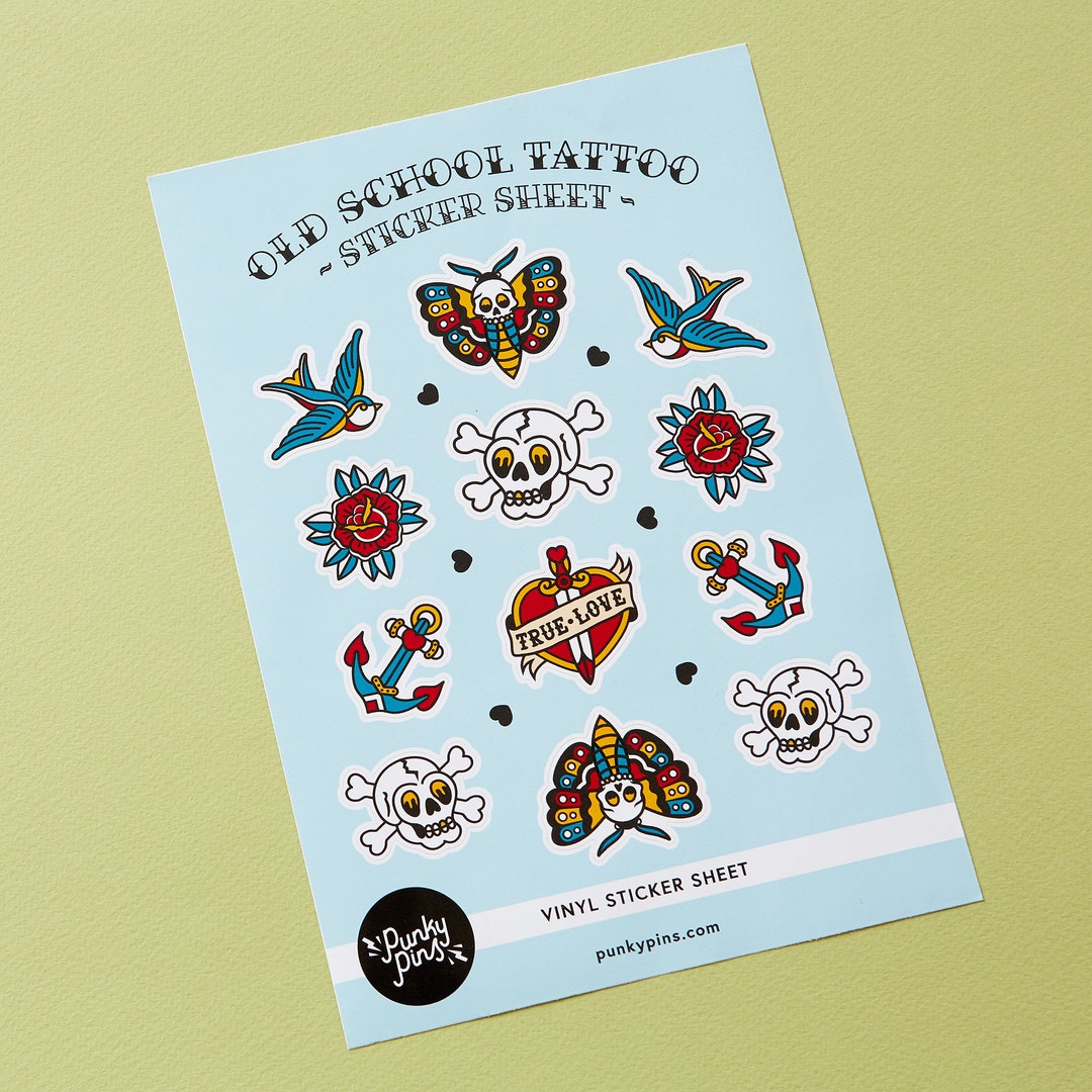 Old School Tattoo Sticker Sheet A5 // Planner Stickers // Illustration ...