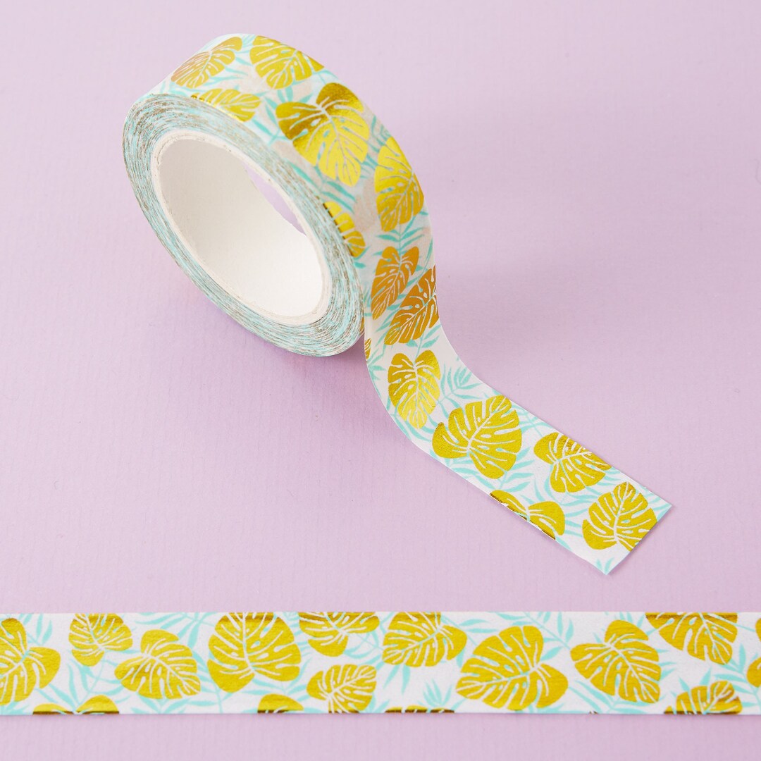 Gold Foil Washi Tape With Monstera Leaves, Monstera Leaf Washi Tape ...