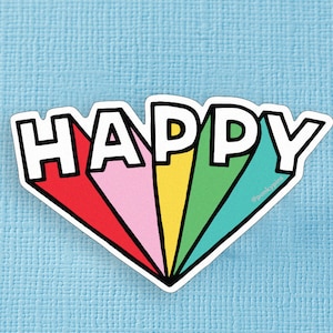 HAPPY Vinyl Sticker // Positivity Laptop Sticker // Colourful Sticker ...