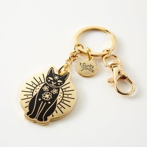 Gold and Black Mystic Cat Enamel Keyring/keychains // Key Ring, Key ...