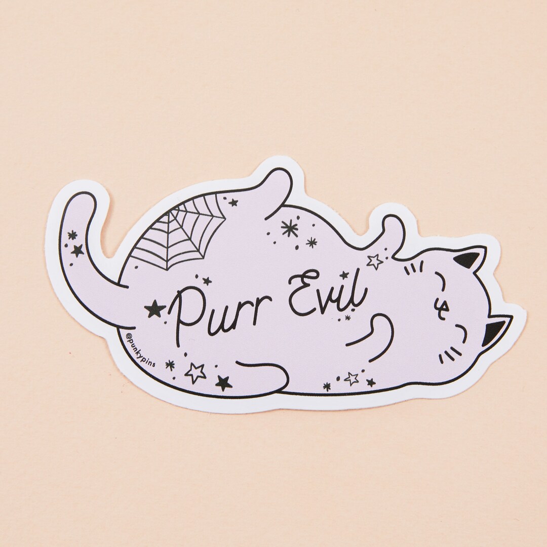 Purr Evil Cat Vinyl Sticker // Pink Cat Laptop Sticker // Cute Witchy ...