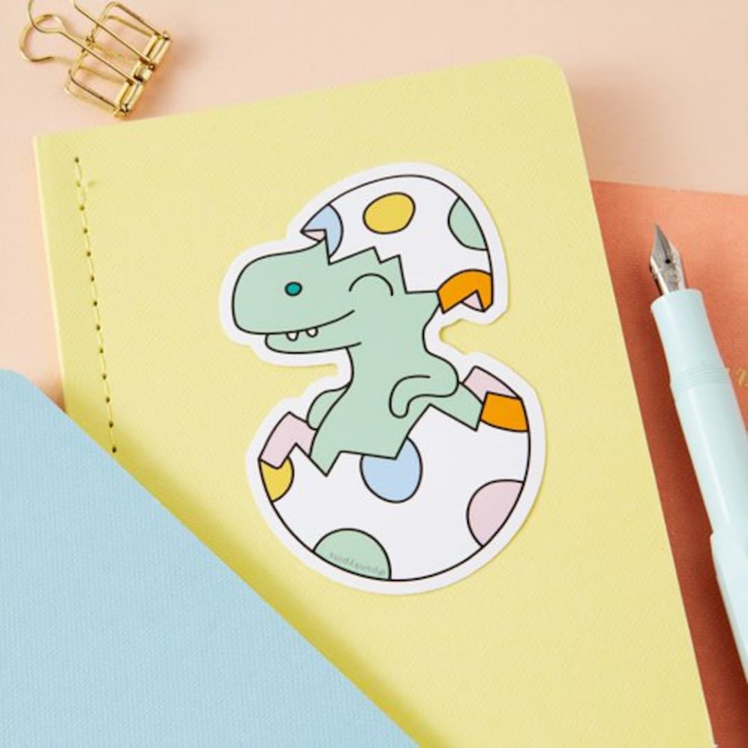 Happy Little Dinosaur Vinyl Sticker – Cute Dino in Egg Laptop Decal - Etsy