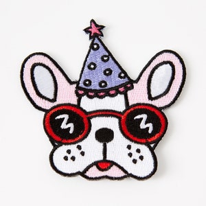 Party Frenchie Embroidered Iron on Patch // Bag Patch, French Bulldog ...