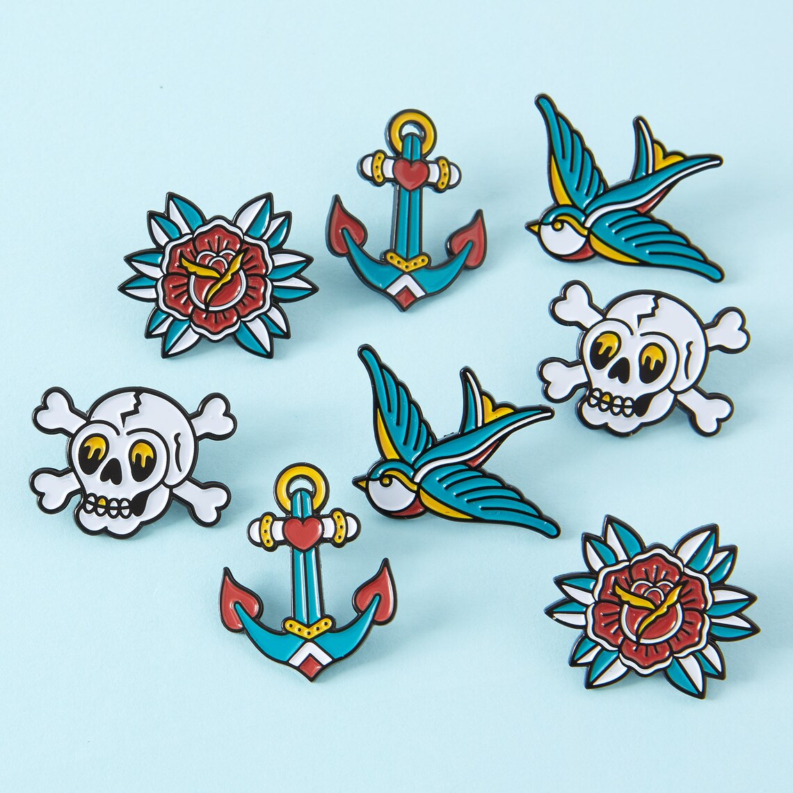 Rose Tattoo Enamel Pin // Flower Tattoo Illustration Pin Badge | Etsy