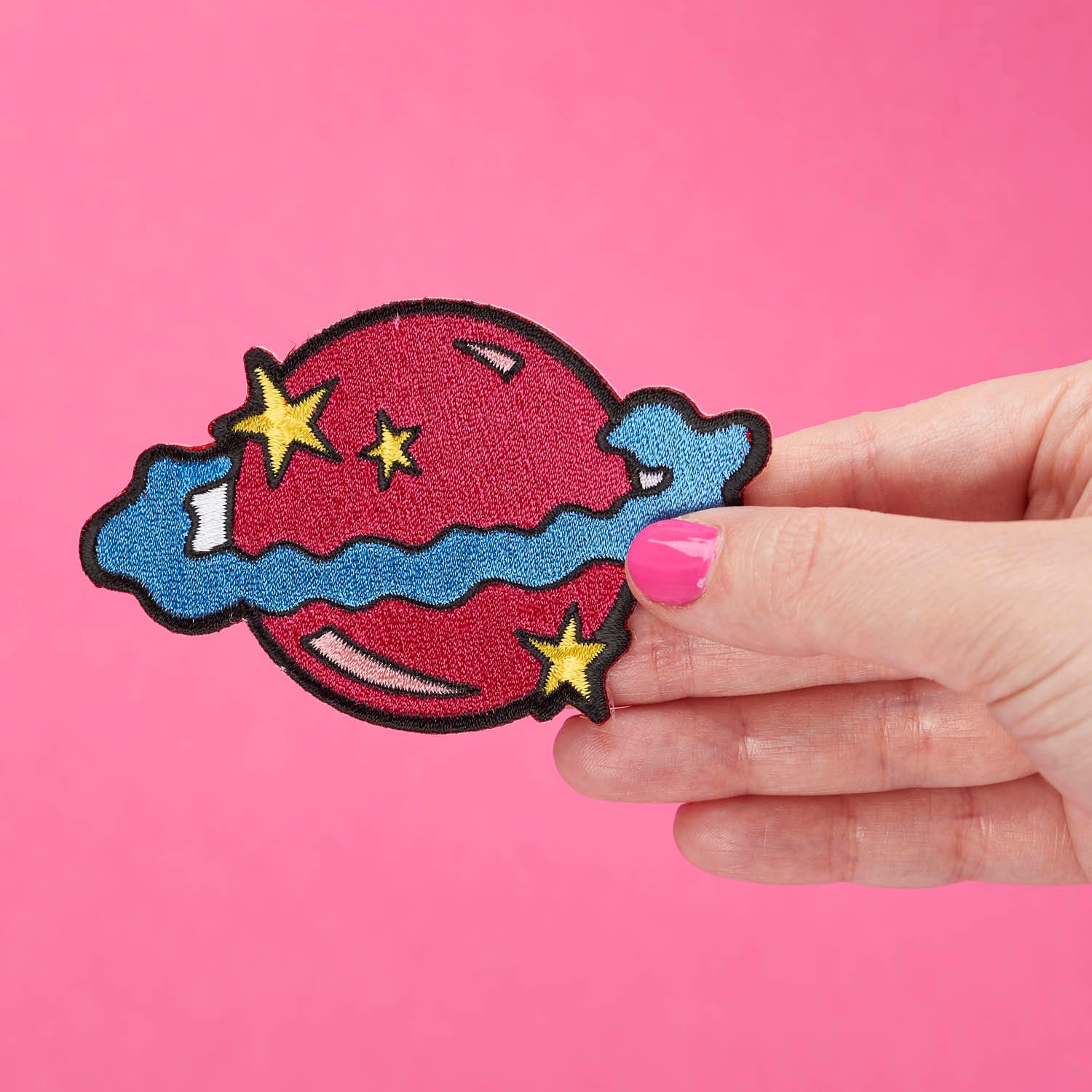 Pink Planet Embroidered Iron on Patch // Bag Patch Cosmic - Etsy