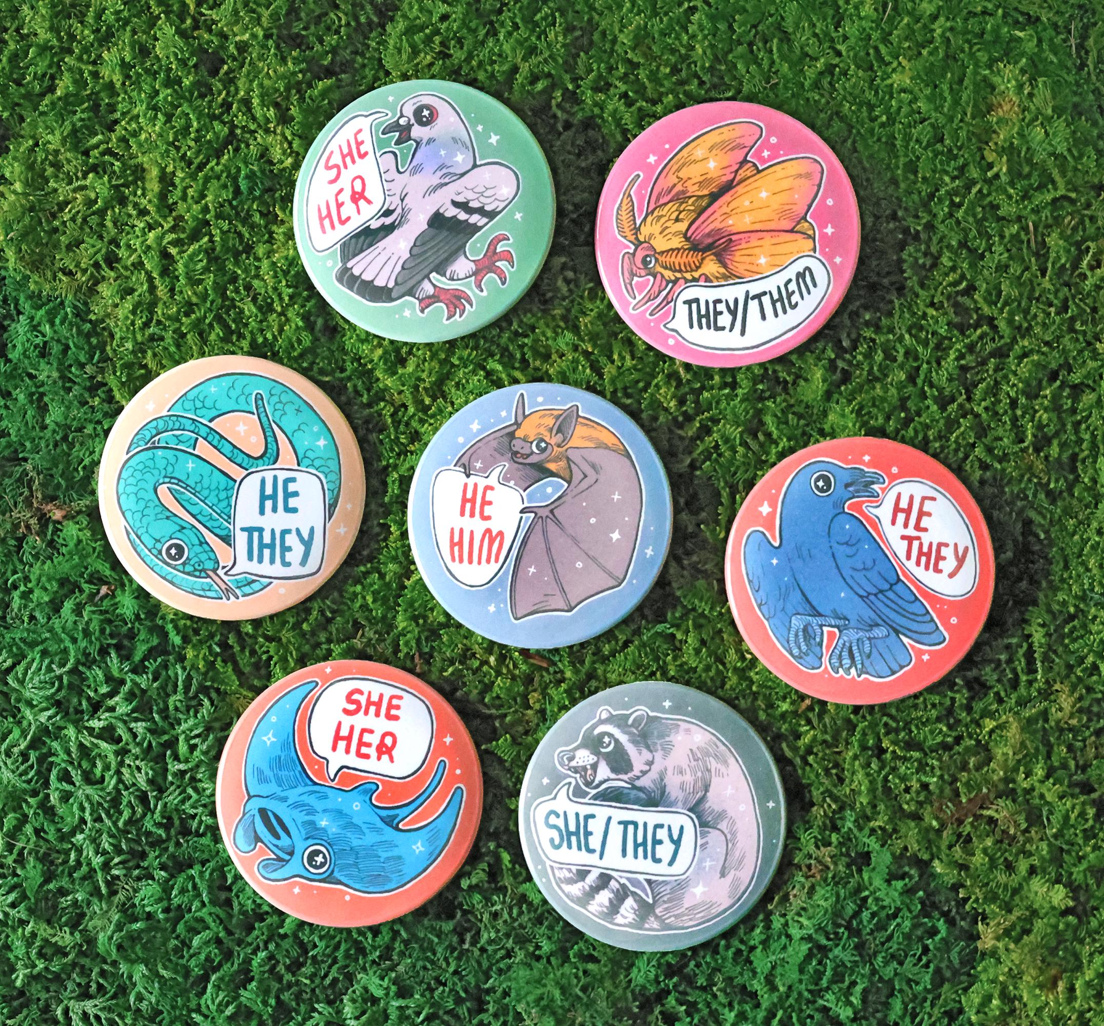 Wild Pronoun Biodegradable Button Badges / Large Animal Wildlife Pin ...
