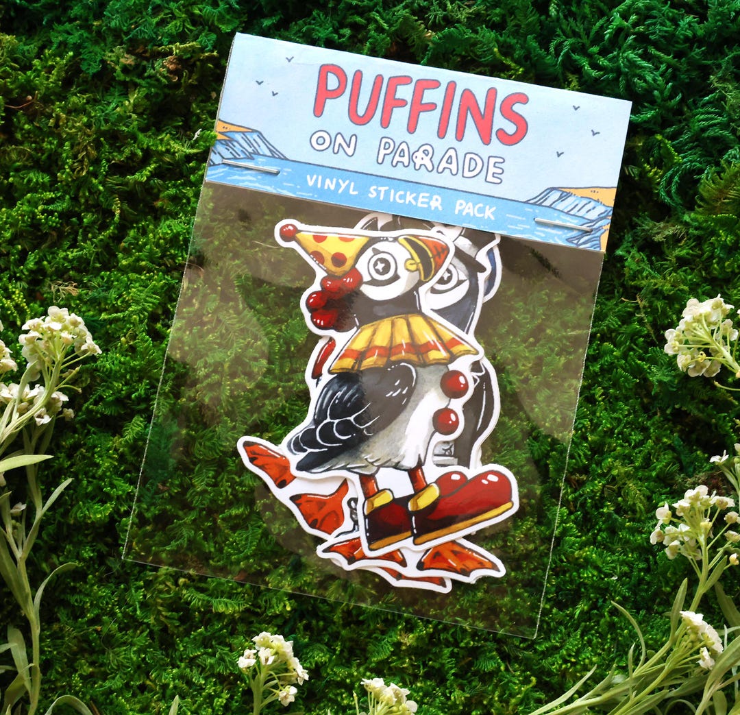 Puffins on Parade Vinyl Sticker Pack / 4 Puffins in Costumes / Clown ...