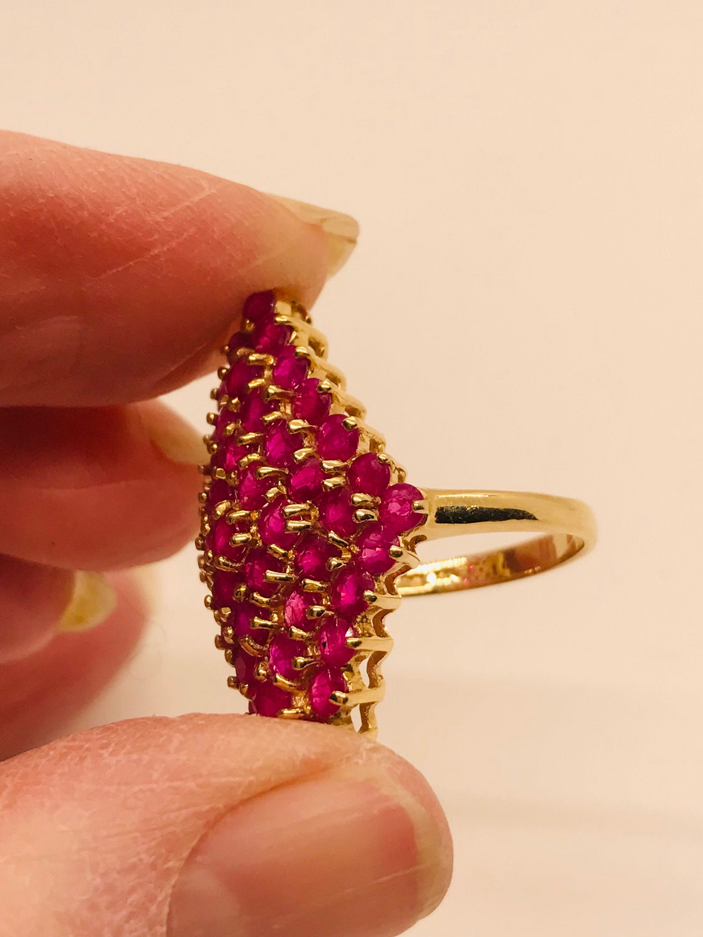 Vintage 14K Gold Ruby Cocktail Ring Mid Century Ruby - Etsy