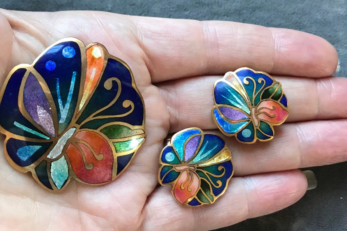 Vintage David Kuo Butterfly Enamel Brooch Pendant With - Etsy