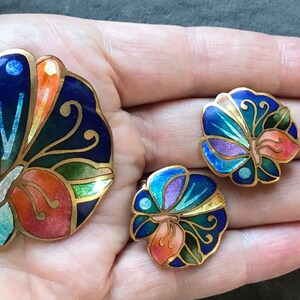 Vintage David Kuo Butterfly Enamel Brooch Pendant With Earrings, Signed ...