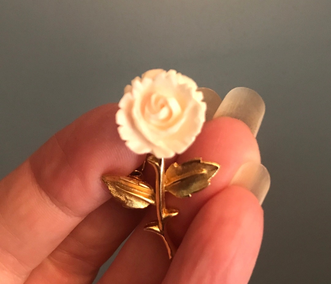 Timeless Pink Rose Brooch, Retro Carved Flower Pin, Mid Century Brushed ...