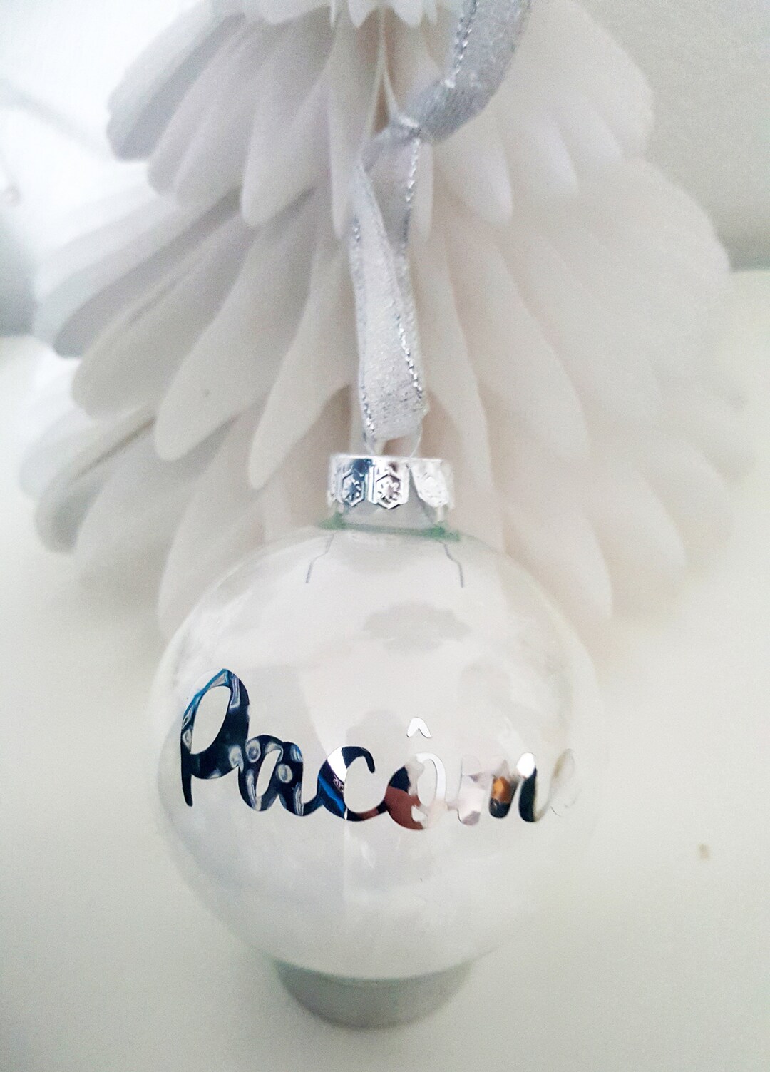 Christmas Ball, First Name Glass, Stickers, Feather, Ribbon ...