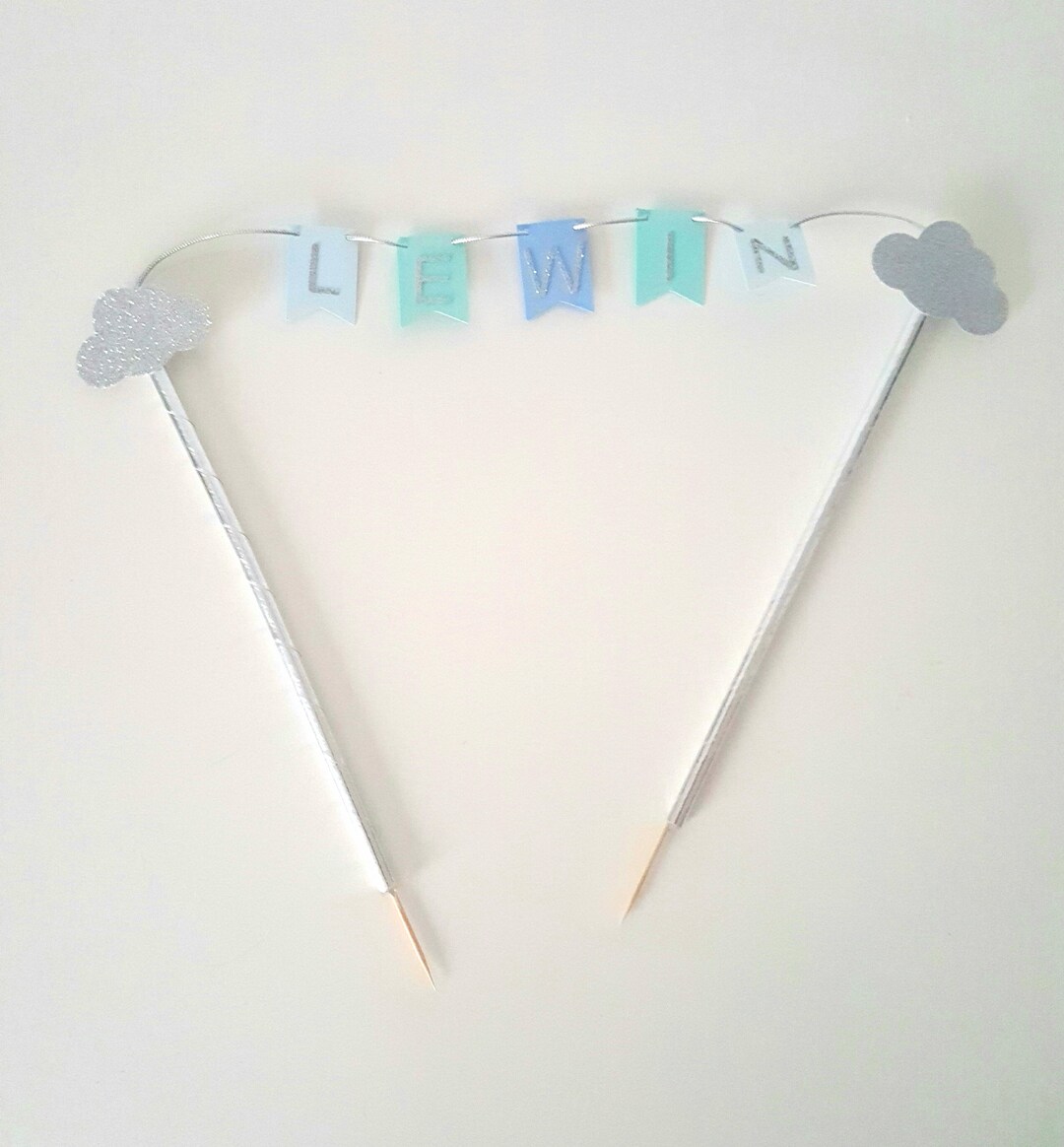 Name Banner Cake Topper Blue and Silver Clouds Child - Etsy