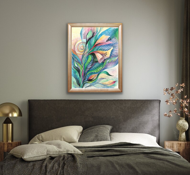 Abstract Romantic Printable Drawing Bright Floral Vibrant Wall Art ...