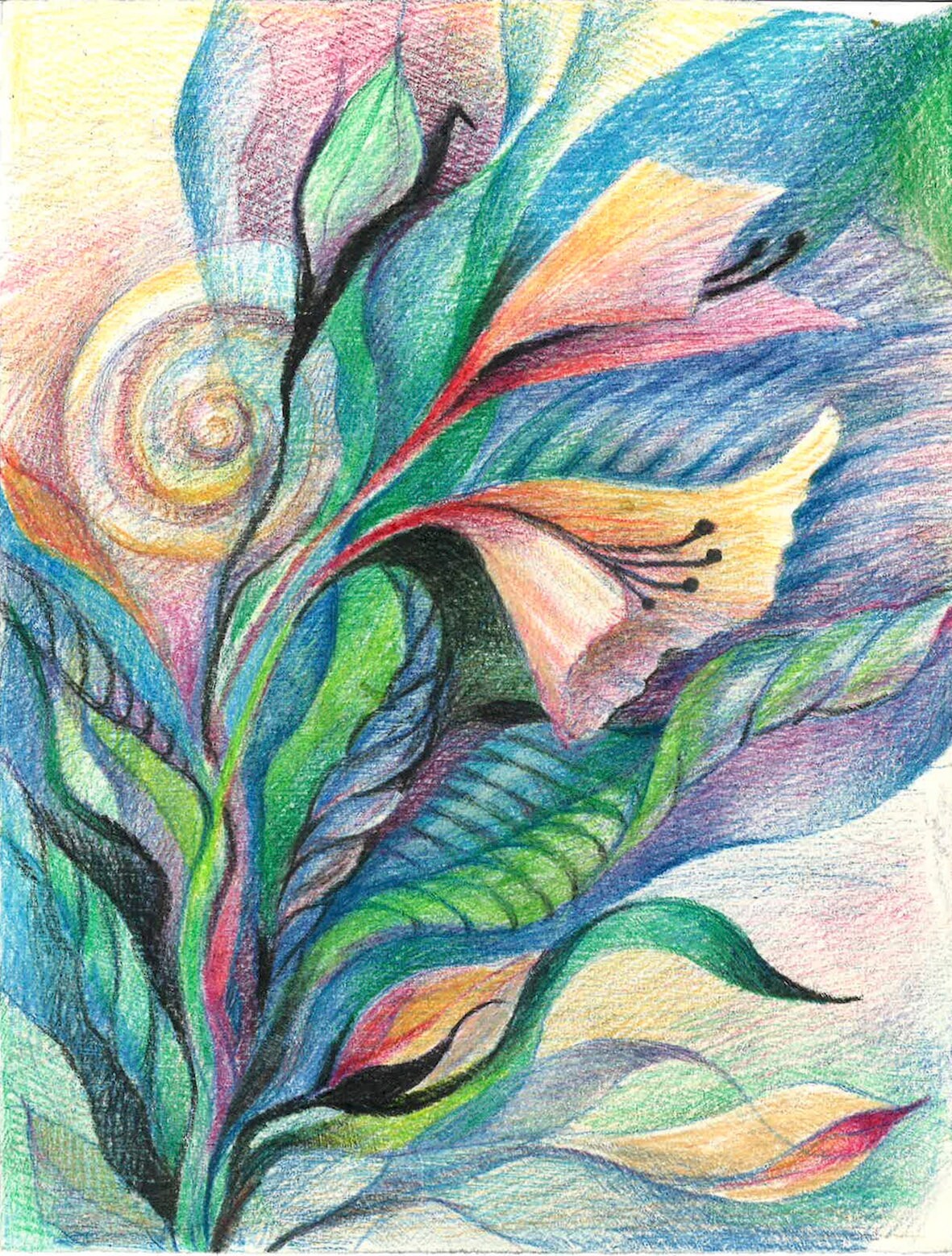 Abstract Romantic Printable Drawing Bright Floral Vibrant Wall Art ...