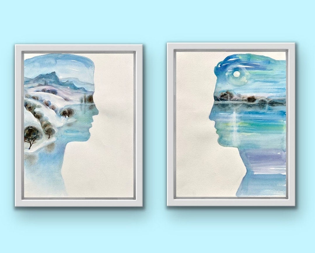 Set of Two Printable Modern Paintings Diptych Man and Women in Love ...