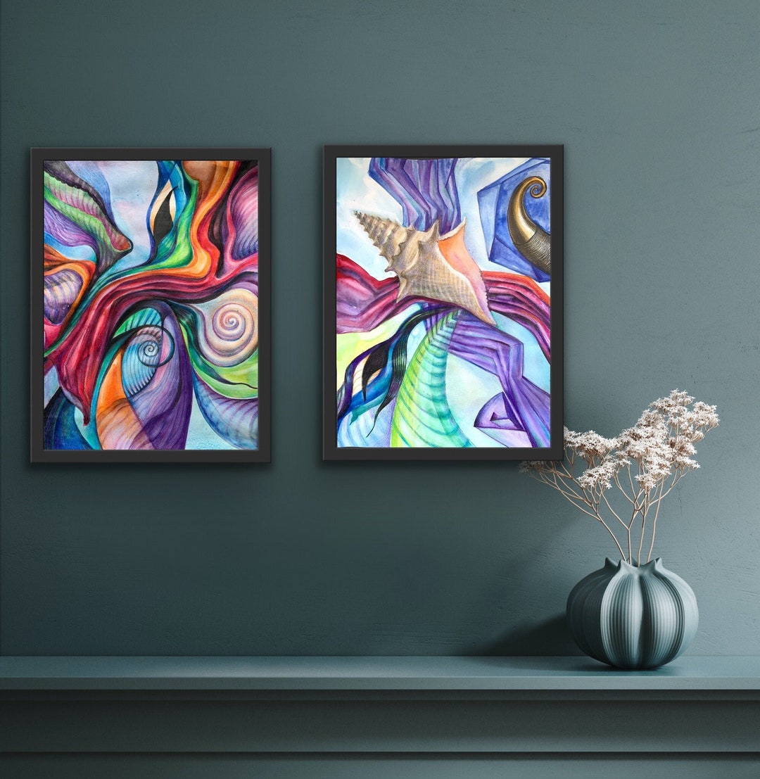 Abstract Stylish Printable Diptych Romantic Set of 2 Vibrant Bright Duo ...