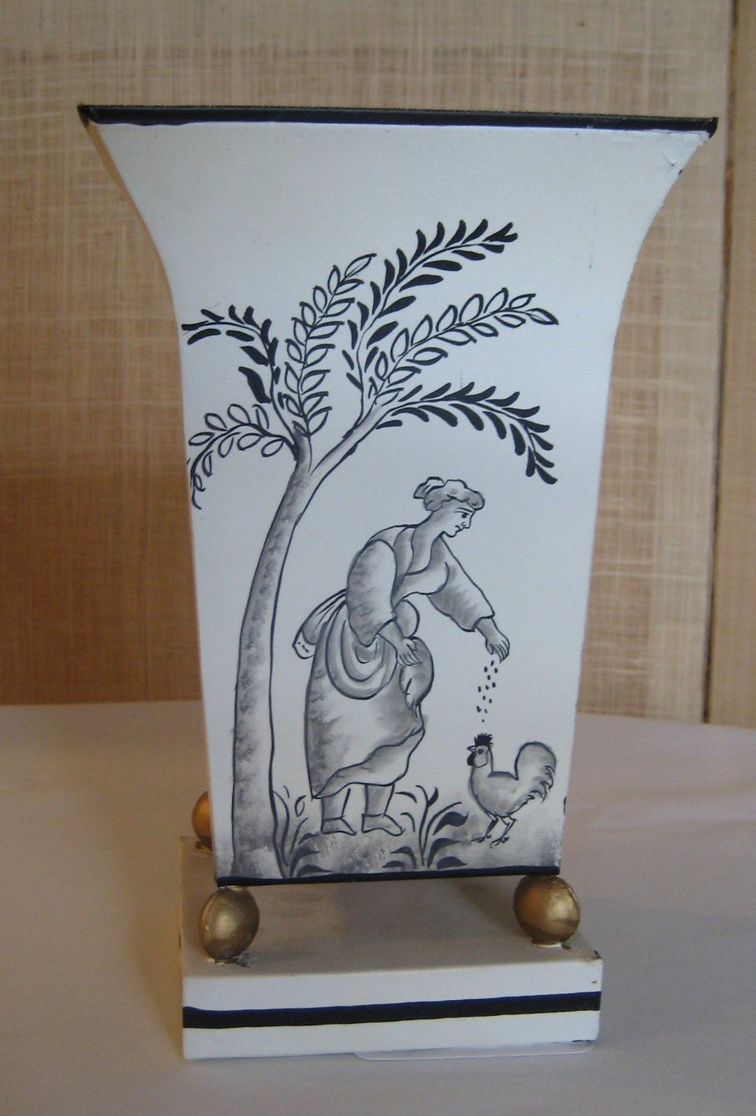 Black & White Toile Vase - Etsy