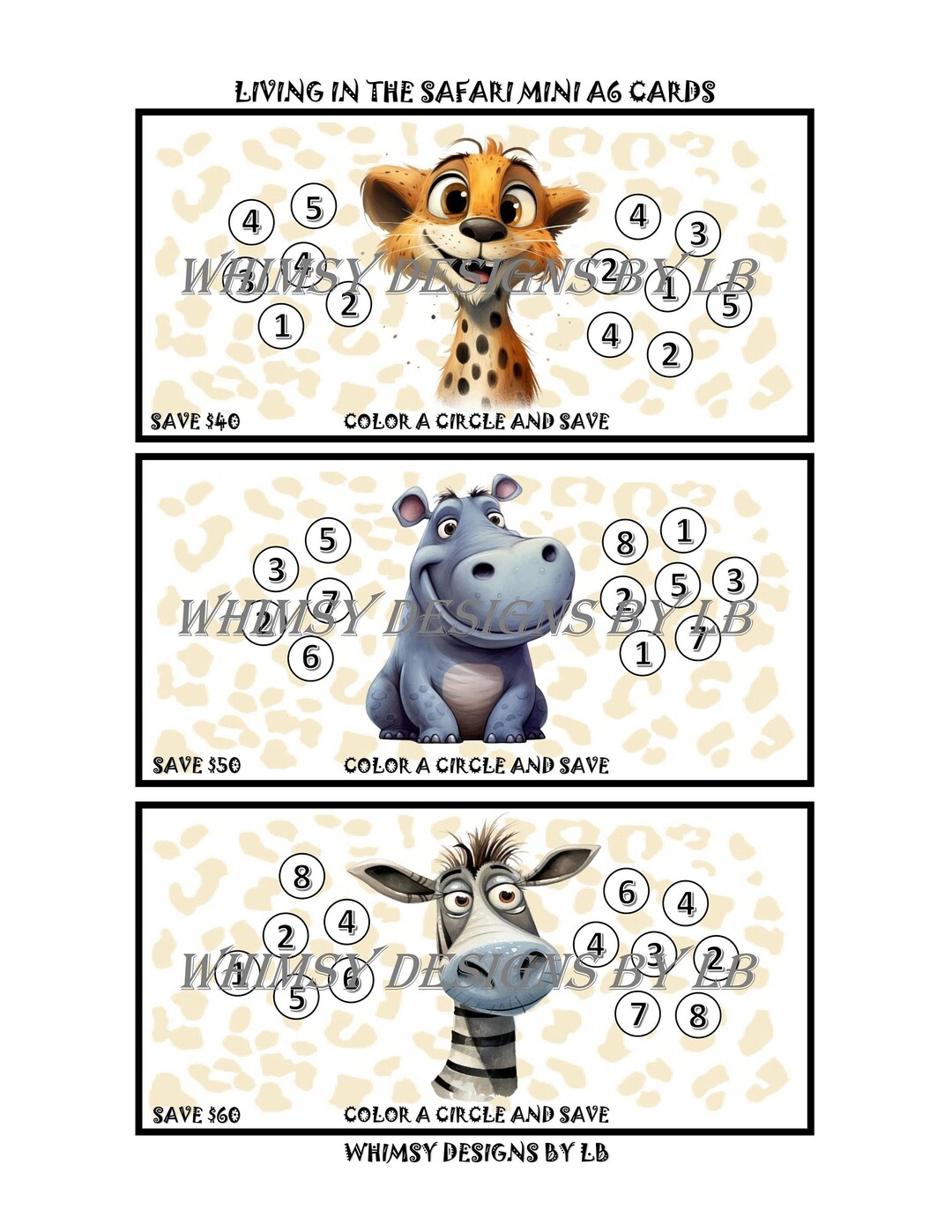 Living in the Safari Savings Challenge Mini A6 Cards - Etsy