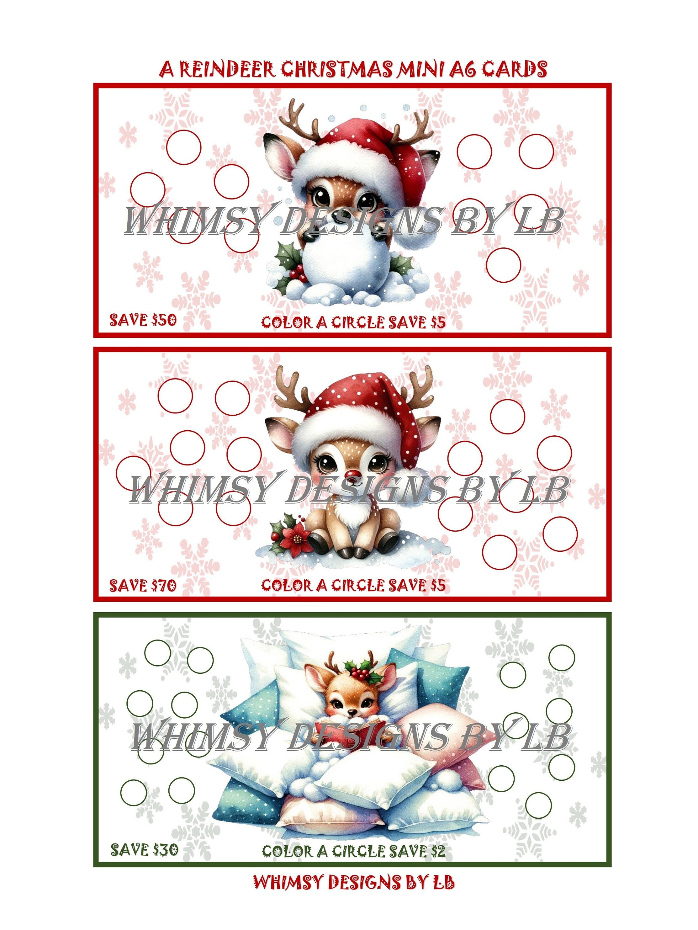 A Reindeer Christmas Savings Challenge Mini A6 Cards - Etsy