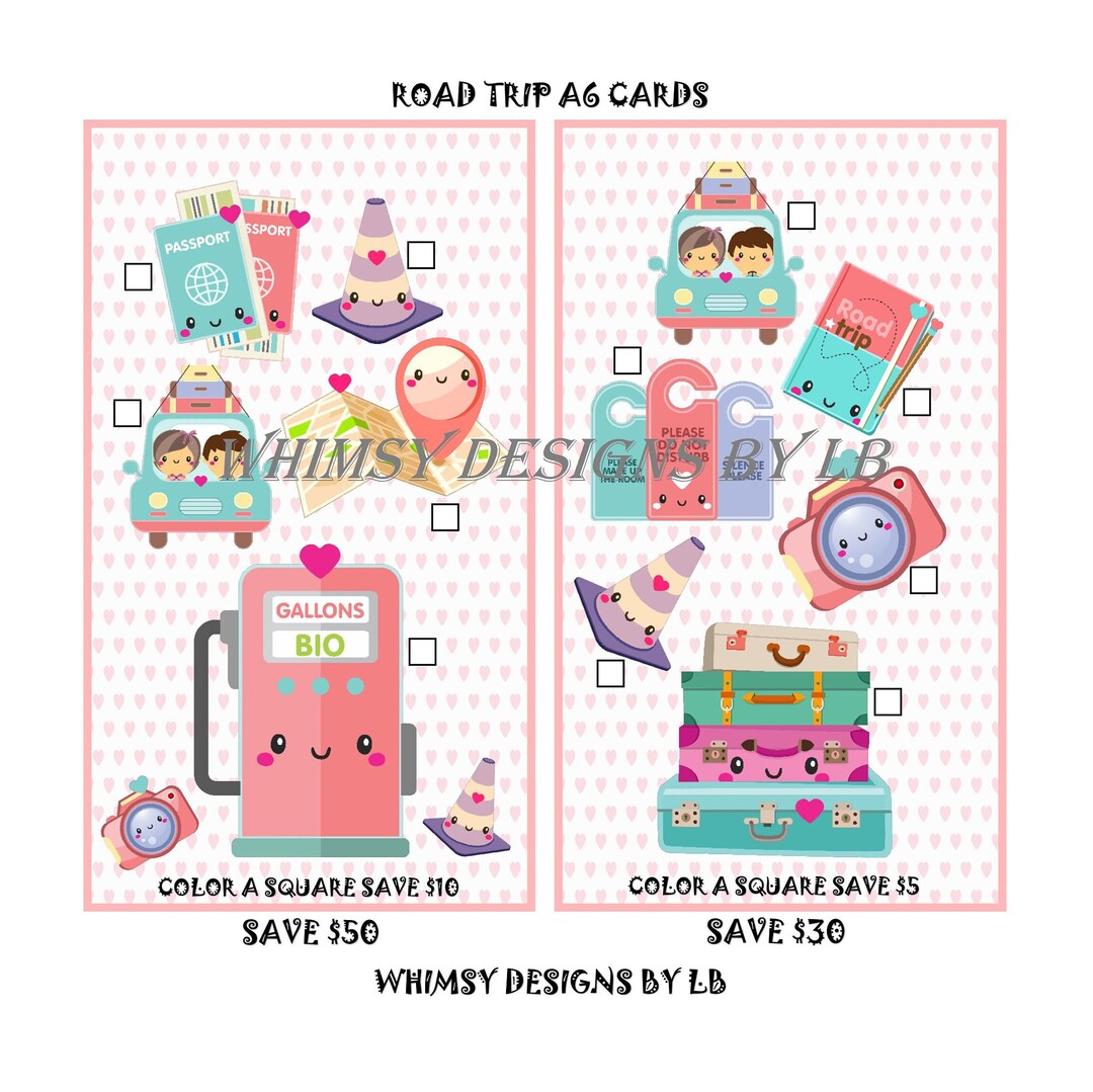 Road Trip Savings Challenge A6 Cards - Etsy