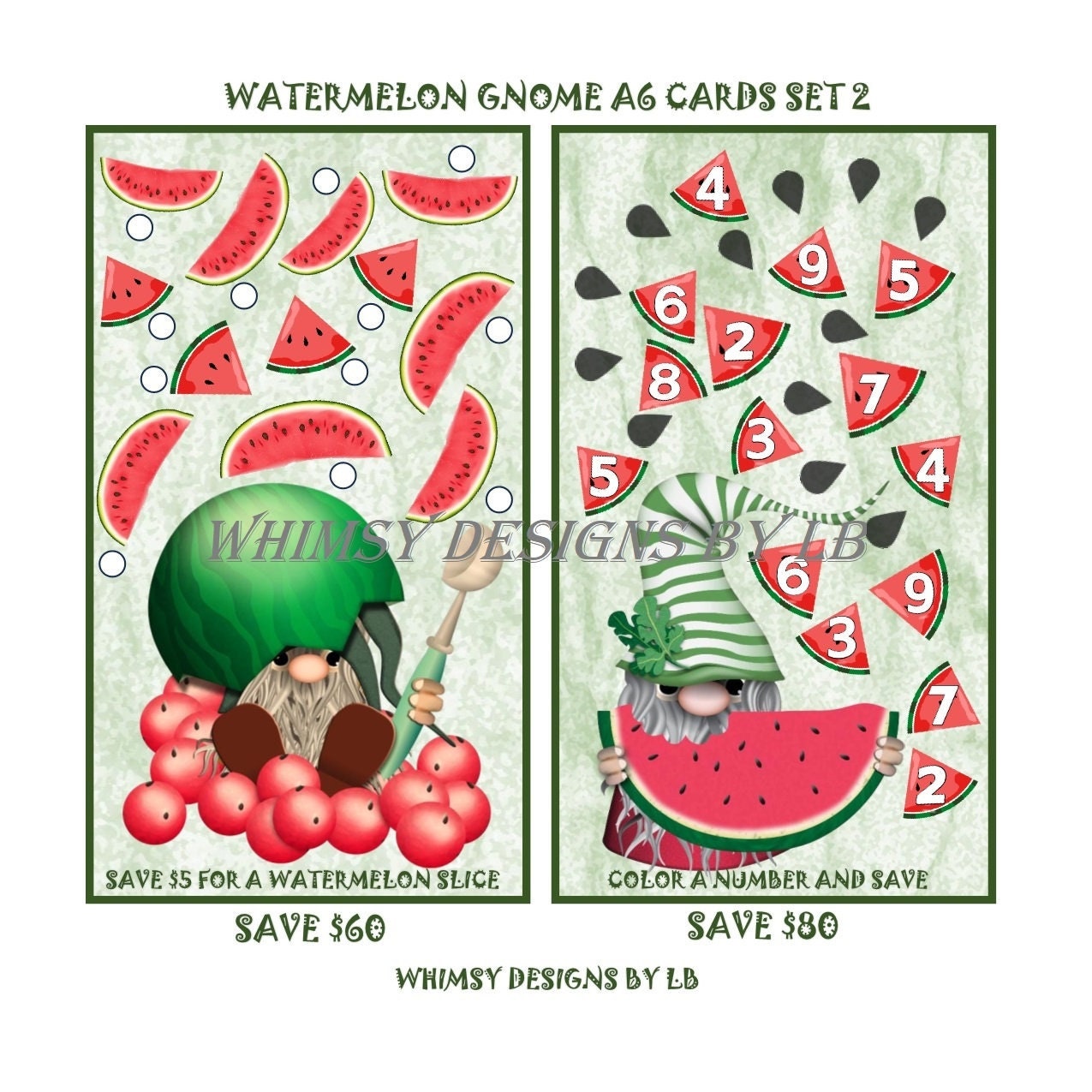 Watermelon Gnome Savings Challenge A6 Cards Set 2 - Etsy