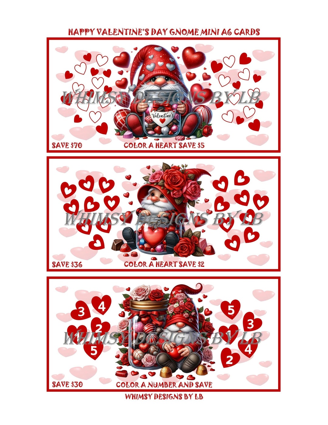 Happy Valentine's Day Gnome Savings Challenge Mini A6 Cards - Etsy