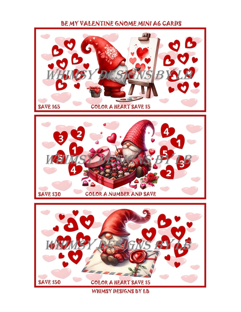 Be My Valentine Gnome Savings Challenge Mini A6 Cards - Etsy